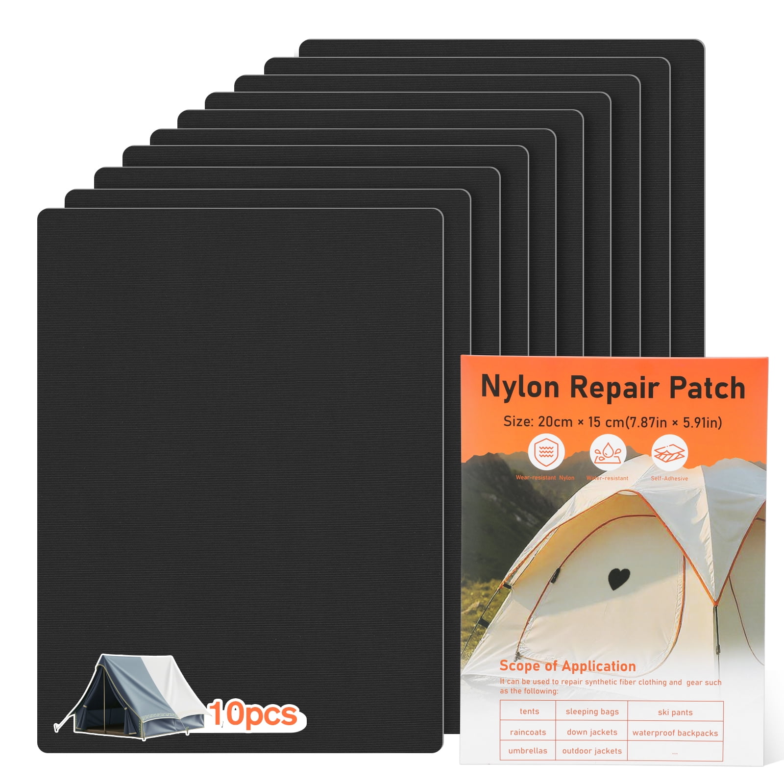 Troxlin 10-Piece Nylon Fabric Repair Patch Set – Waterproof, Self ...