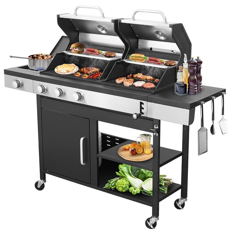 Troxlin 3-Burner Hybrid Gas & Charcoal Grill - 37,230 BTU Dual Fuel BBQ ...