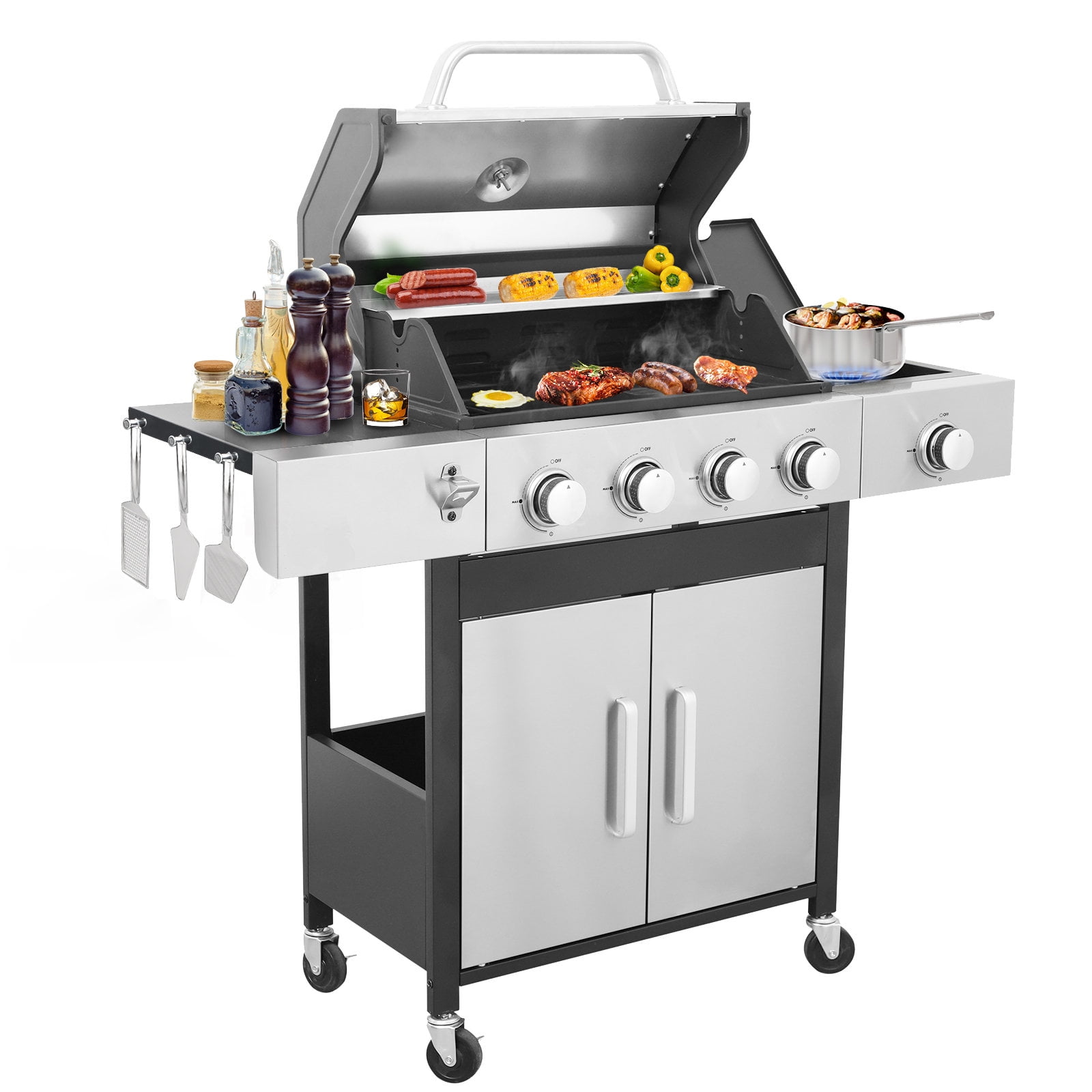 Troxlin 4-Burner Propane Gas Grill with Side Burner - 46,790 BTU Professional BBQ Grill with ...