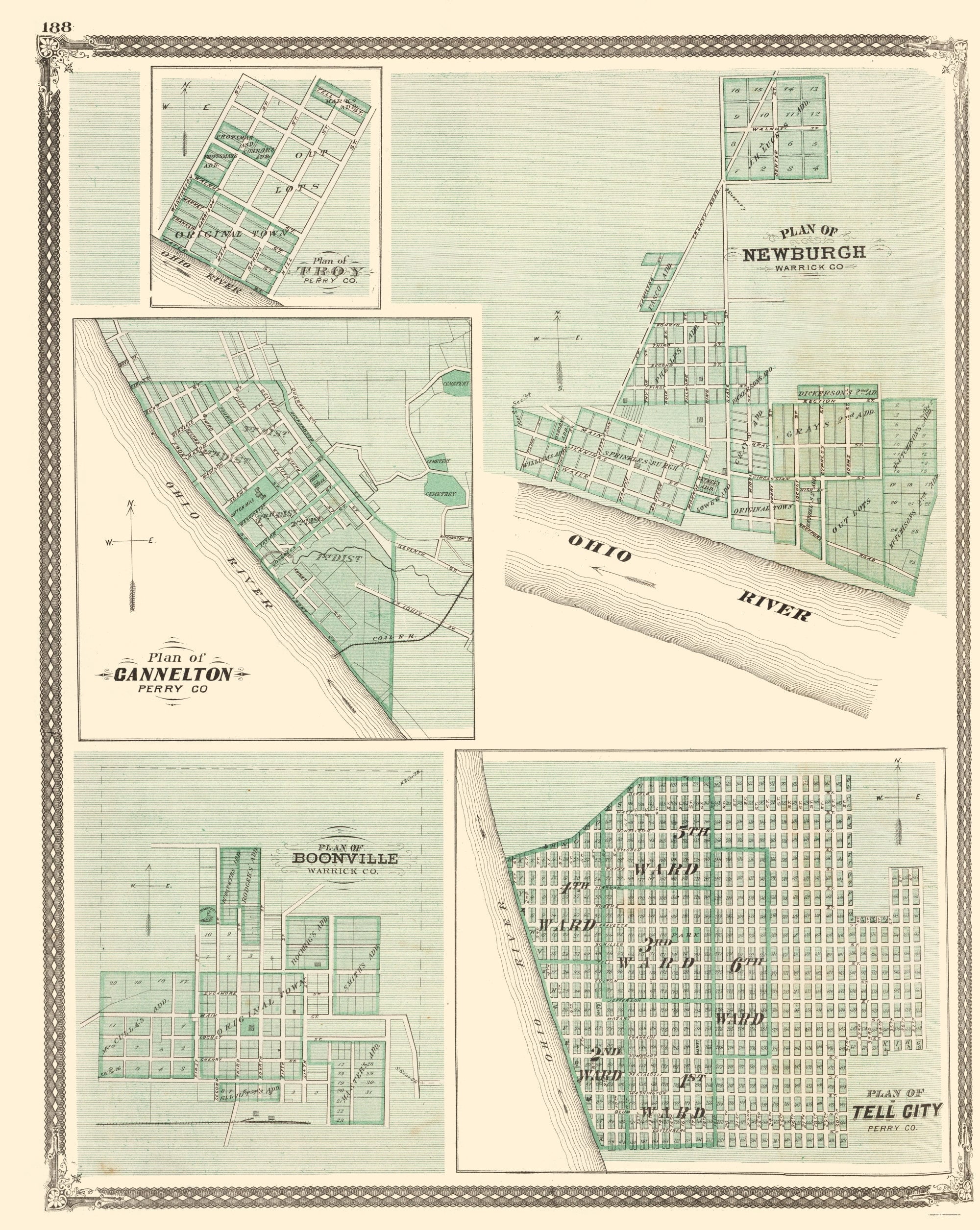 Historic City Map - Troy Cannelton Newburgh Tell City Indiana - Baskin ...