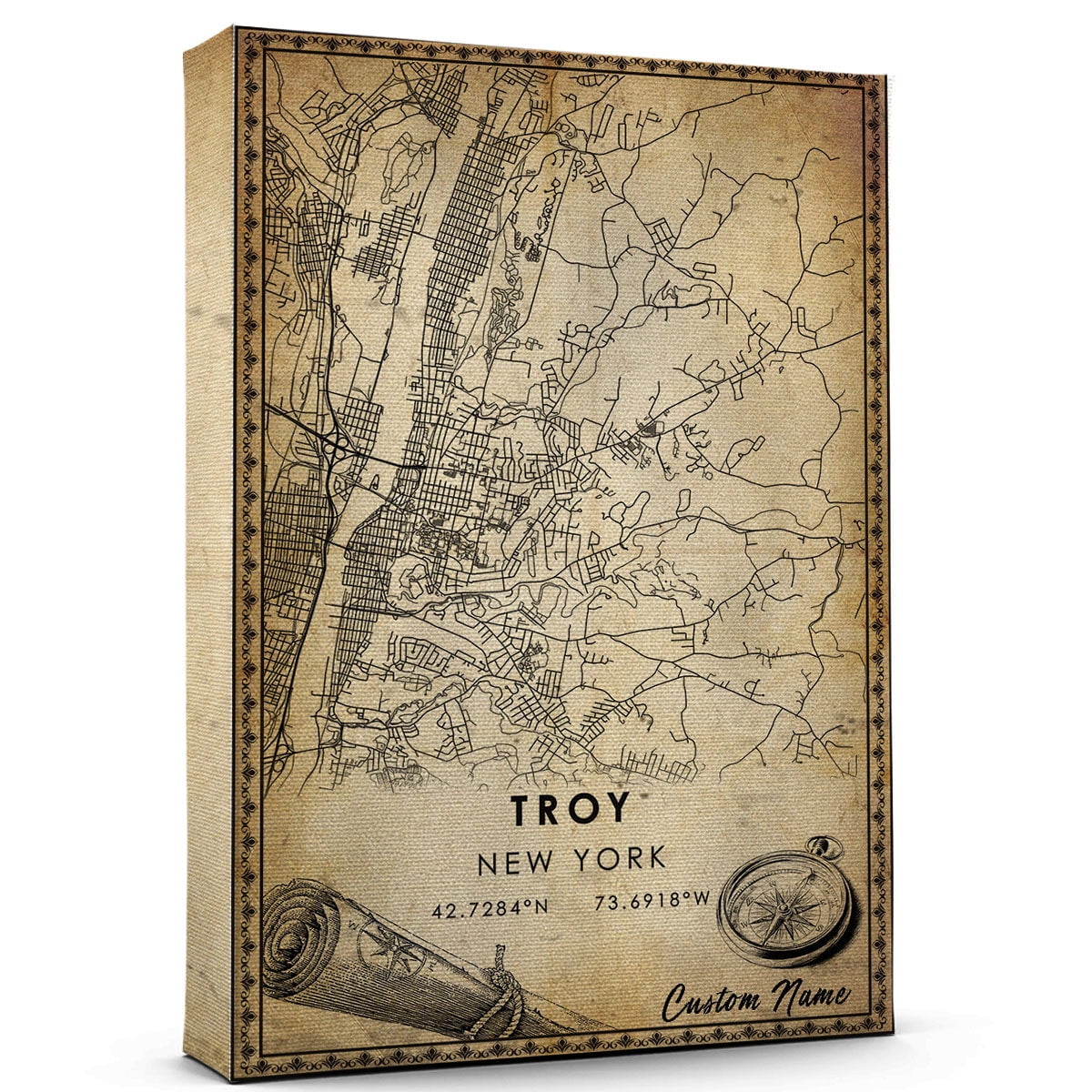 Troy Map Poster, New York Map Art Poster, Canvas, Troy Map City vintage ...