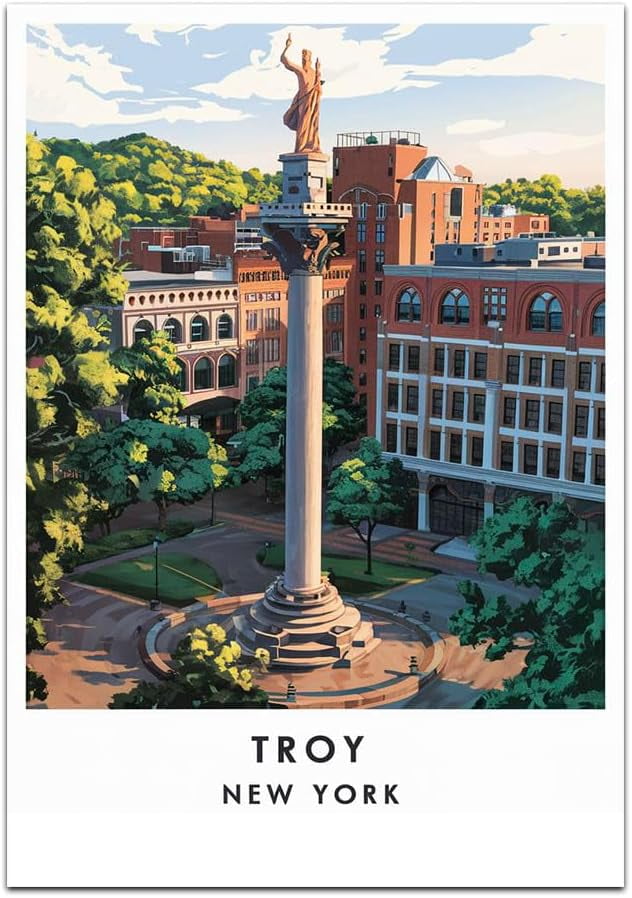 Troy Map Retro Style Travel Canvas, Troy Map Vintage Rustic Canvas ...