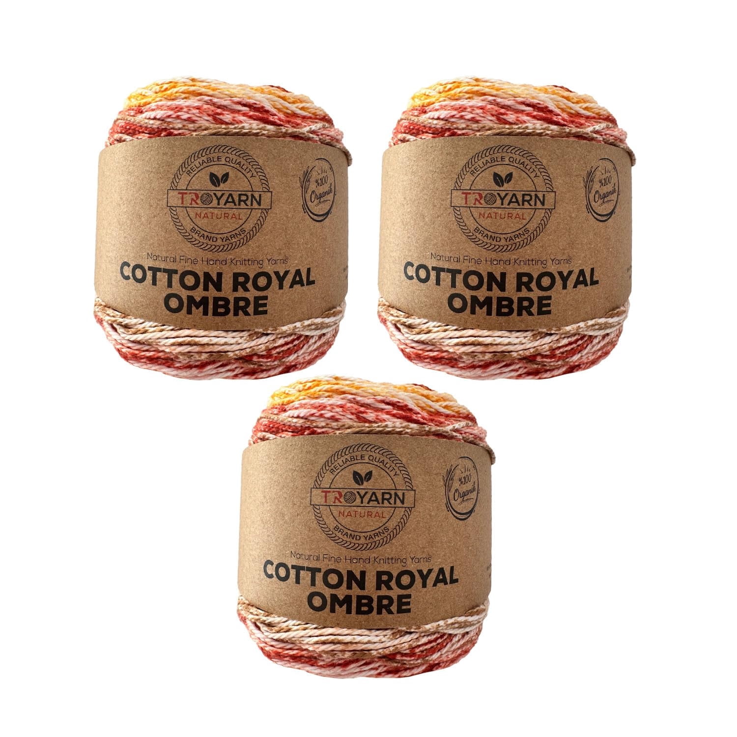 Troyarn Cotton Royal Ombre (3- Skeins Pack) Yarn with Rainbow Colors ...