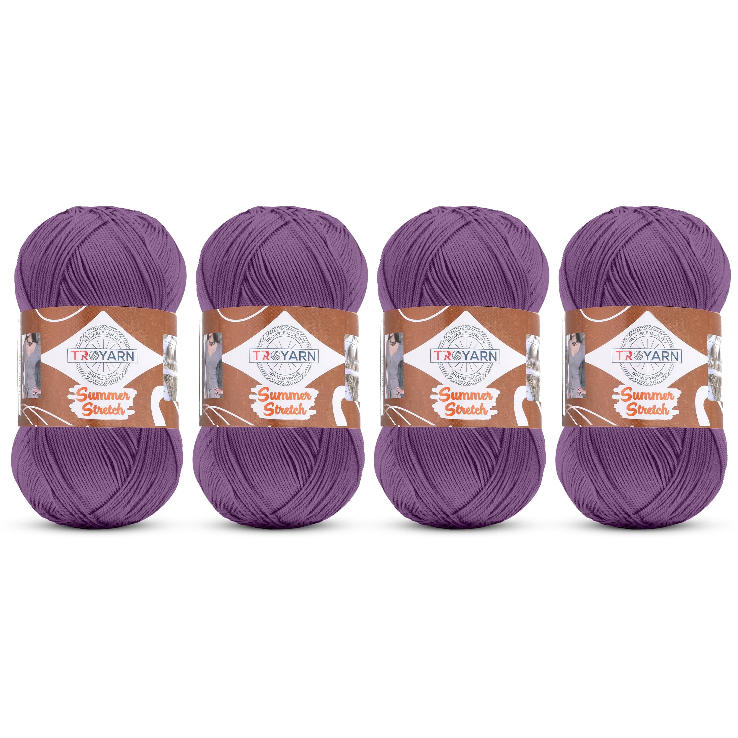 Troyarn Summer Stretch Acrylic Yarn for Crocheting - 4 Skeins of Purple ...