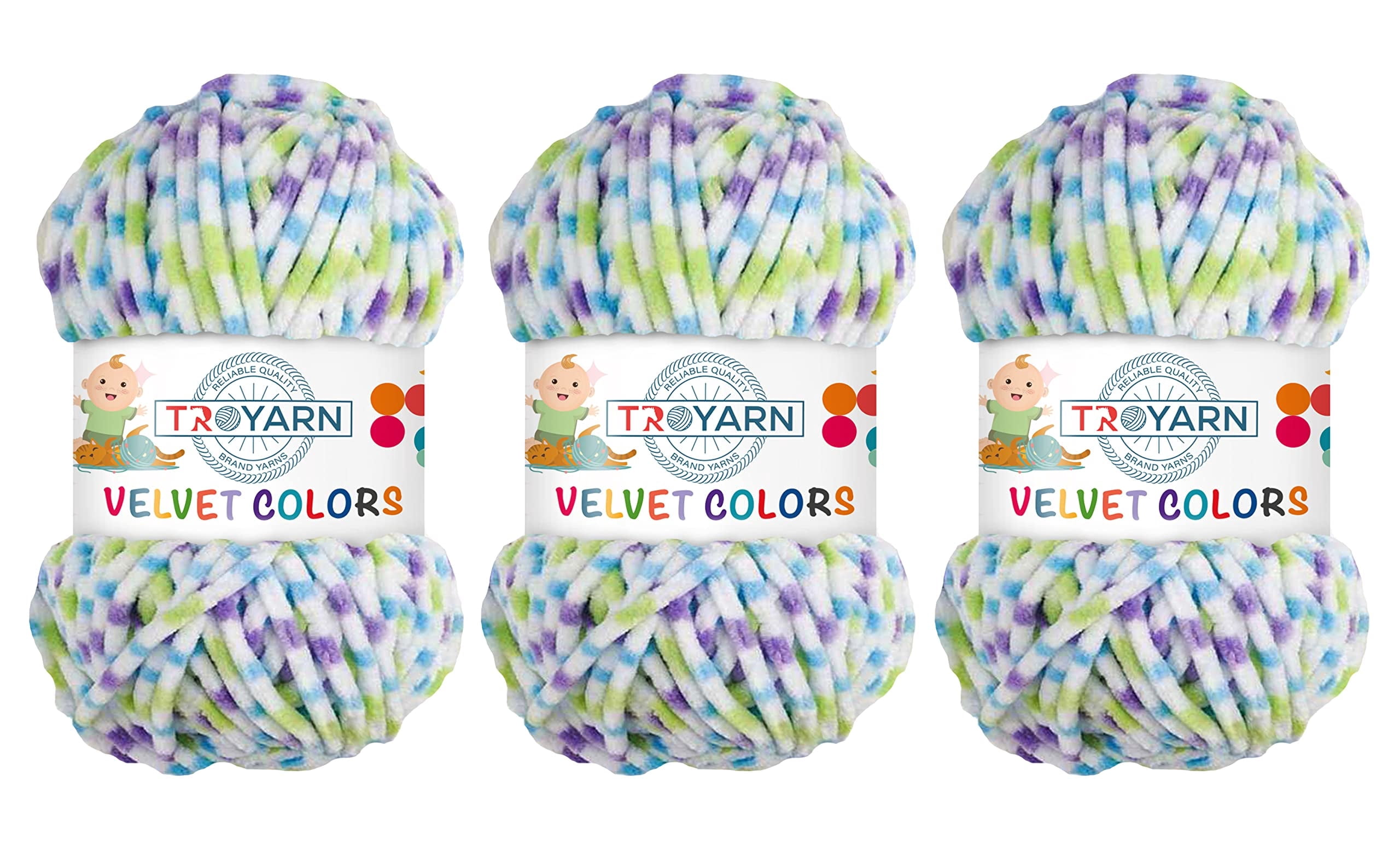 Troyarn Velvet Colors (3- Skeins Pack) Chenille Blanket Amigurumi Yarn ...