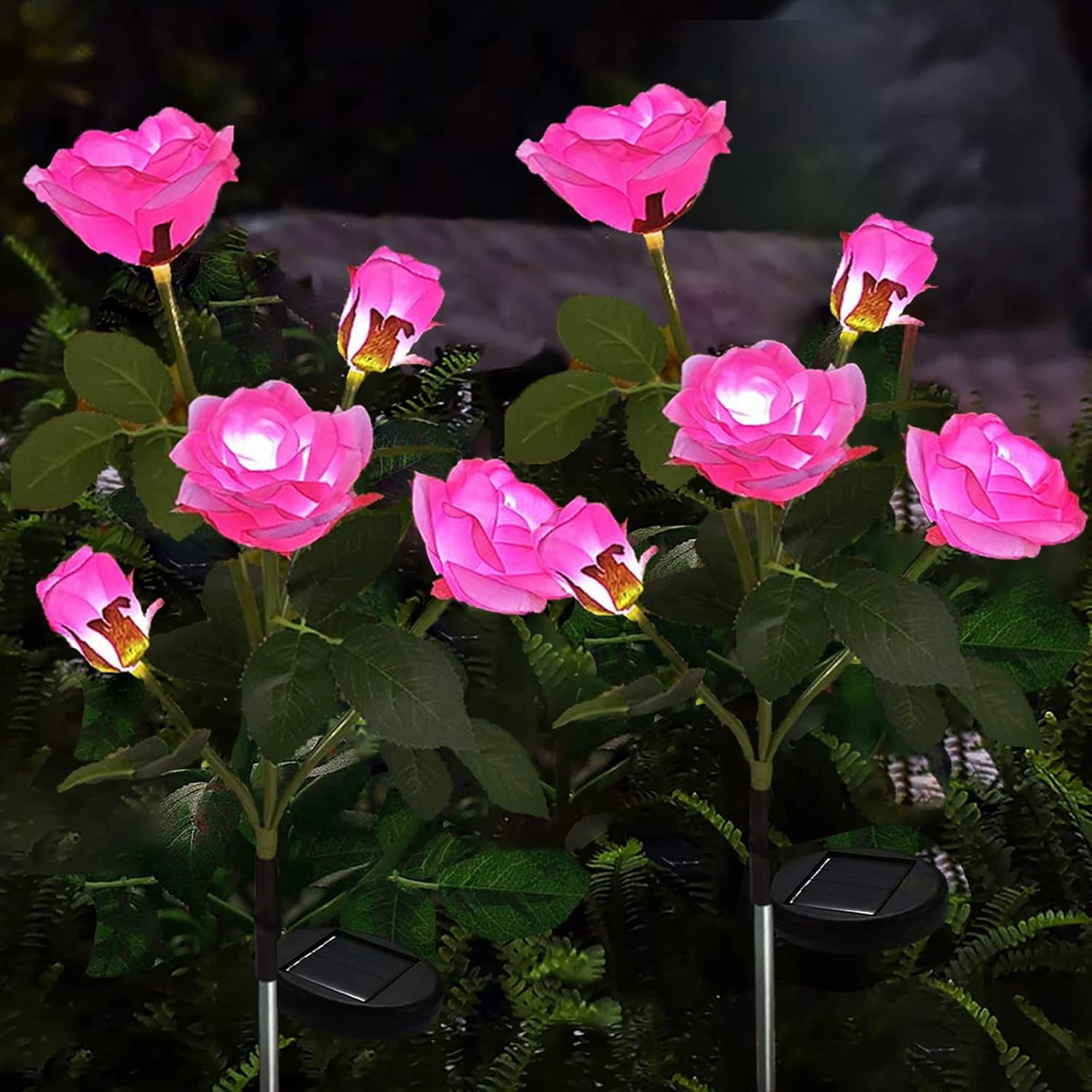 Trozks Solar Lights Outdoor Rose Flower, 2 Pack Led Solar Powered ...