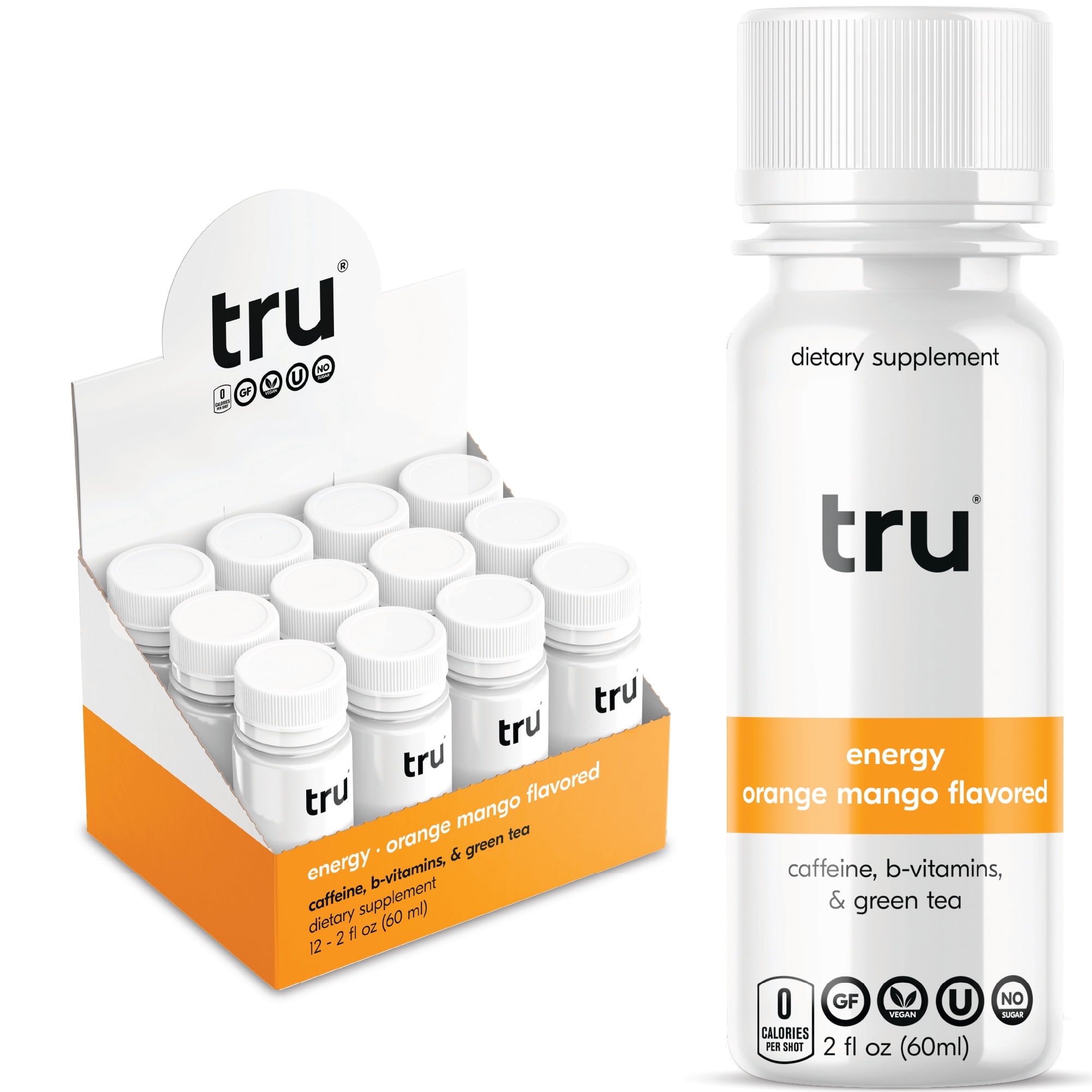 Tru Energy Shot, Natural Caffeine Content, Orange Mango Extra Strength ...