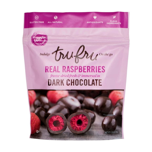 Tru Fru Dark Chocolate Dipped Freeze Dried Fruit Real Raspberries, 4.2 ...