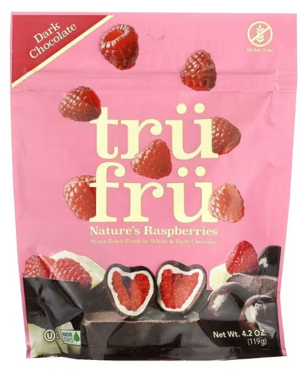 Tru Fru Dark Chocolate Dipped Freeze-Dried Raspberries, 4.2oz, Pack of ...