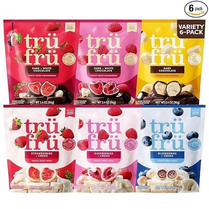 Tru Fru Freeze-Dried Chocolate Covered Fruit Variety Pack, Strawberries ...