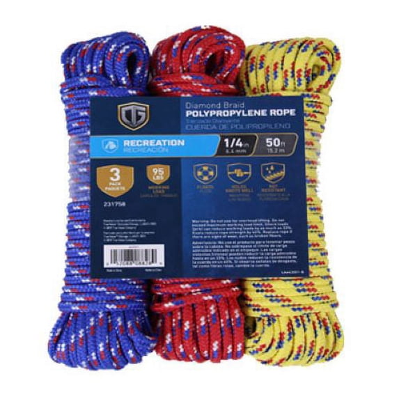 Tru-Guard 643551 3-Pack Of 1/4" Inch x 50' Foot Rolls Of Diamon Braided ...