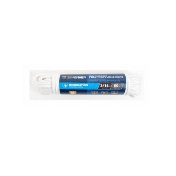 Tru-Guard 644311 Diamond Braided Polypropylene Rope, White, 3/16" x 50 ...