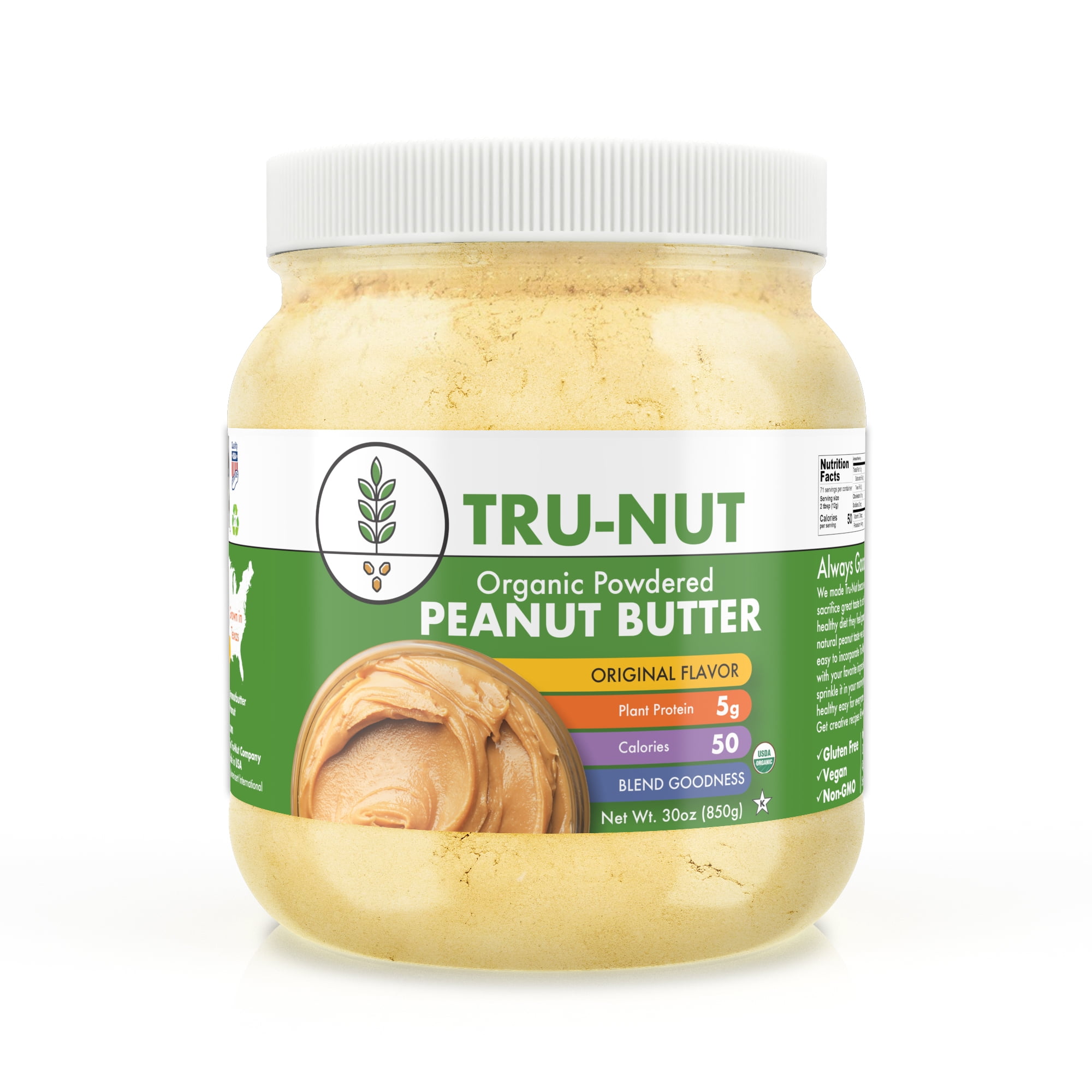 Tru-Nut Organic Powdered Peanut Butter, 30oz Jar - Walmart.com