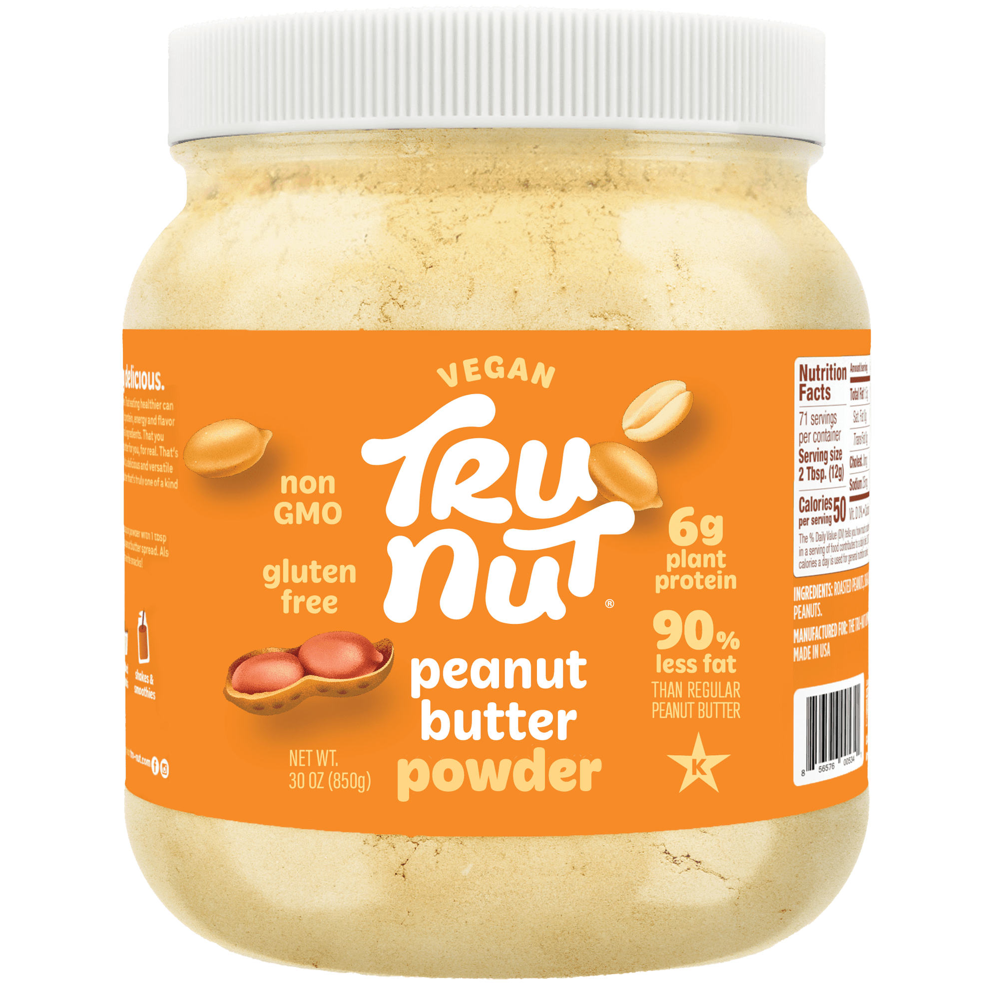 Tru-Nut Vegan Plant-Based Pure Natural PB Powdered Peanut Butter, 30oz ...