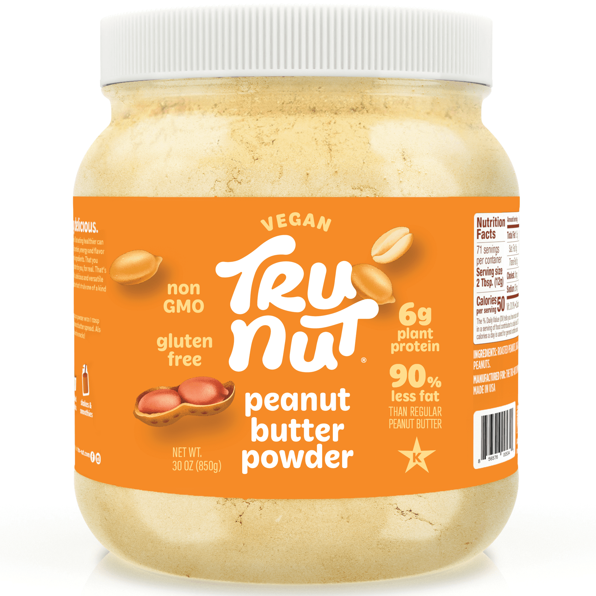 Tru-Nut Vegan Plant-Based Pure Natural PB Powdered Peanut Butter, 30oz ...
