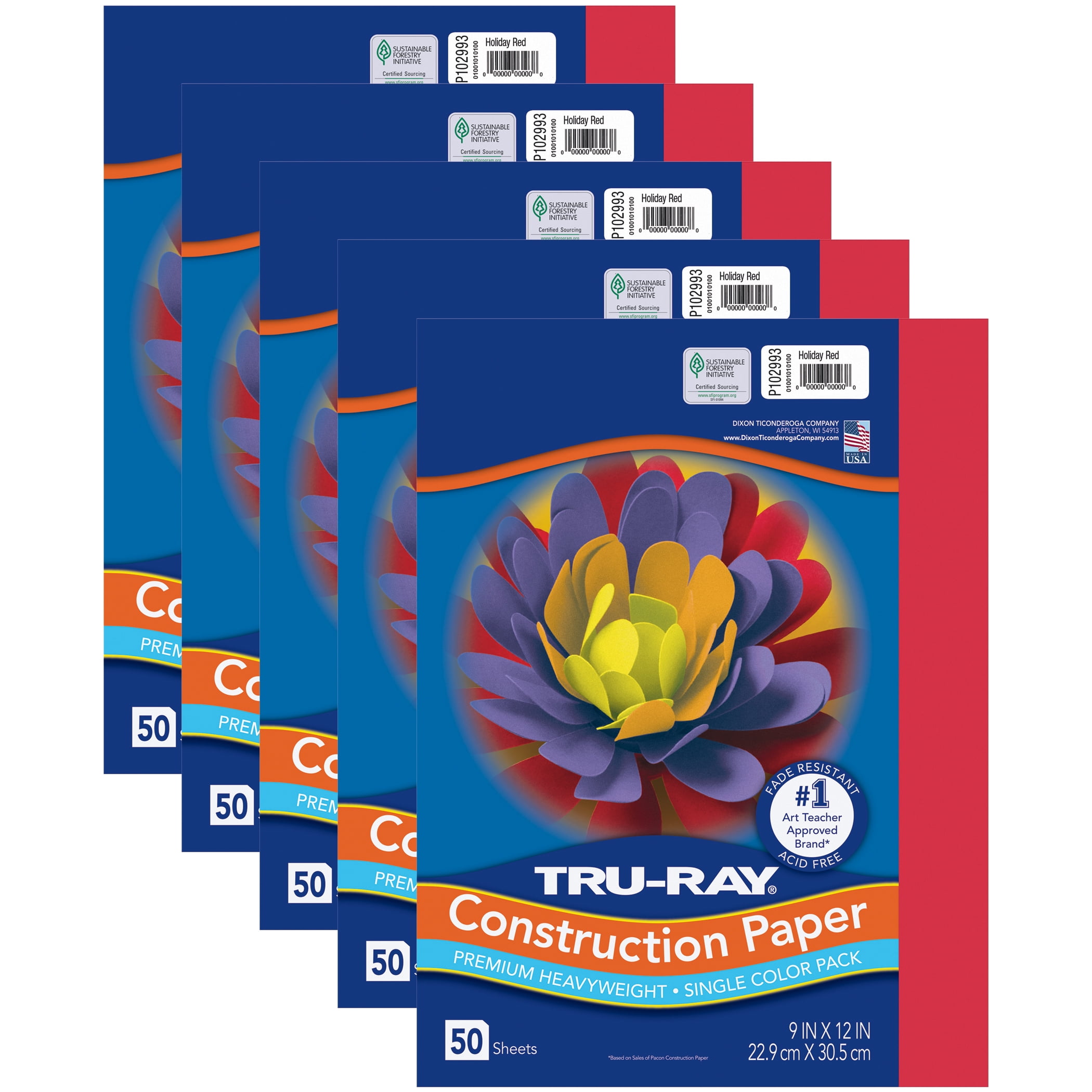 Tru-Ray Construction Paper, Heavyweight, Holiday Red, 9" x 12", 50 ...