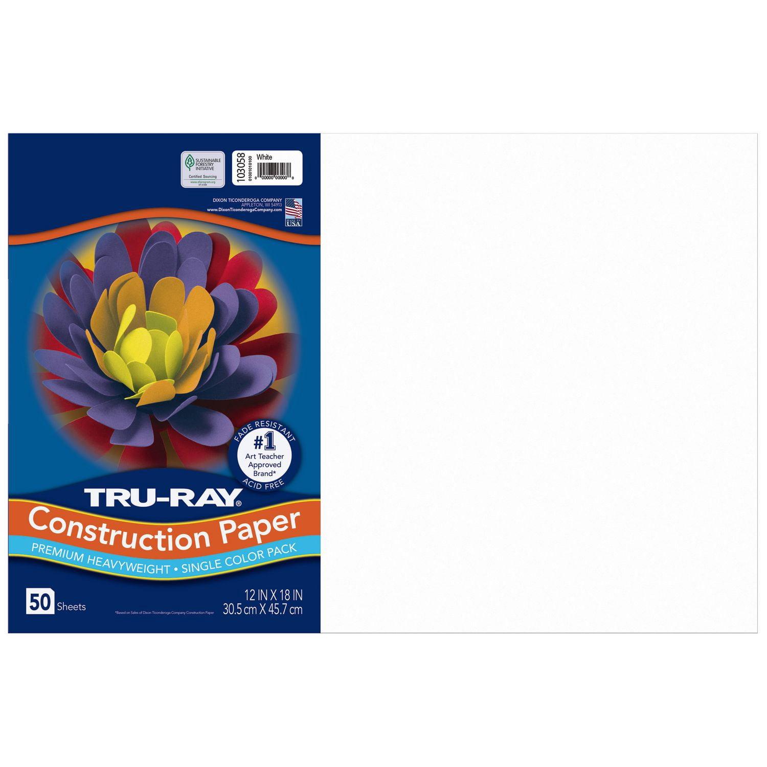 12 in. x 18 in. 76 lbs. Text Weight Tru-Ray Construction Paper - White ...