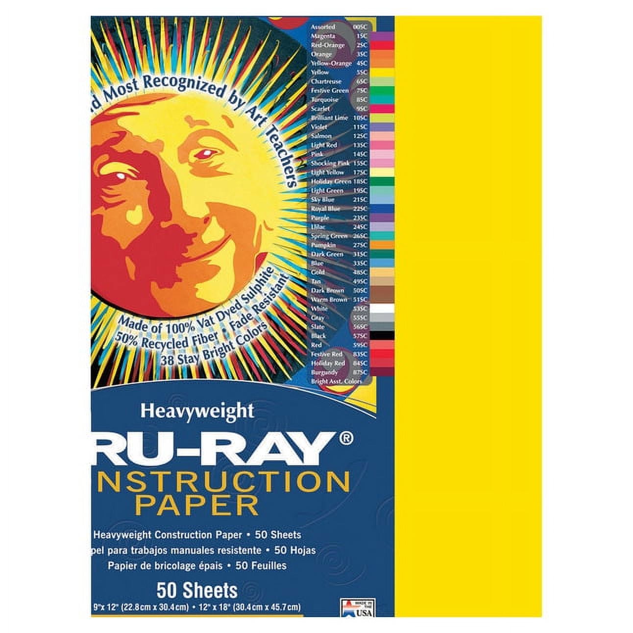 Tru-Ray Construction Paper, 76lb, 18 X 24, Yellow, 50/pack | Bundle of ...