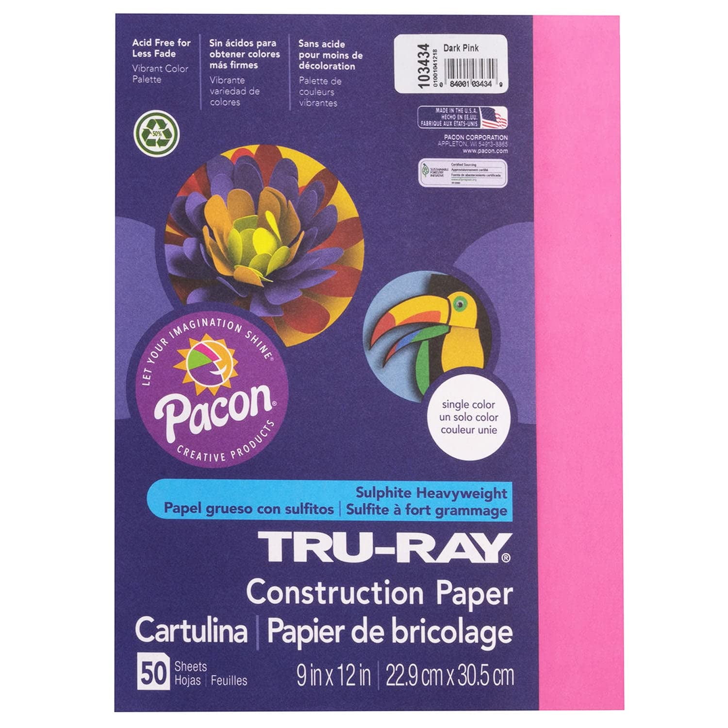 Tru-Ray® Construction Paper, Dark Pink, 9" BSL1 x 12", 50 Sheets ...