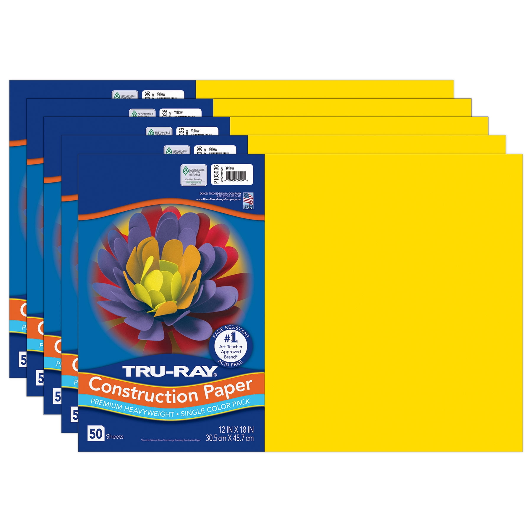Tru-Ray Construction Paper, Heavyweight, Yellow, 12" x 18", 50 Sheets ...