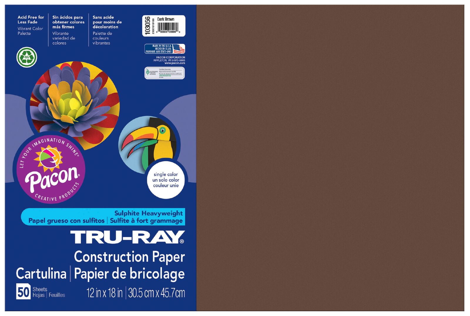 Tru-Ray Sulphite Construction Paper, 12 x 18 Inches, Dark Brown, 50 ...