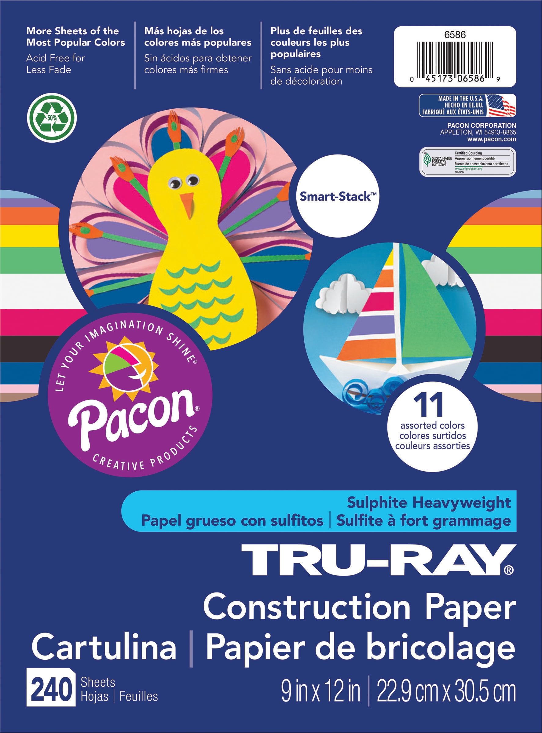 Pacon Tru-Ray Smart Stack Construction Paper 9"X12"-240 Sheets/Pkg ...