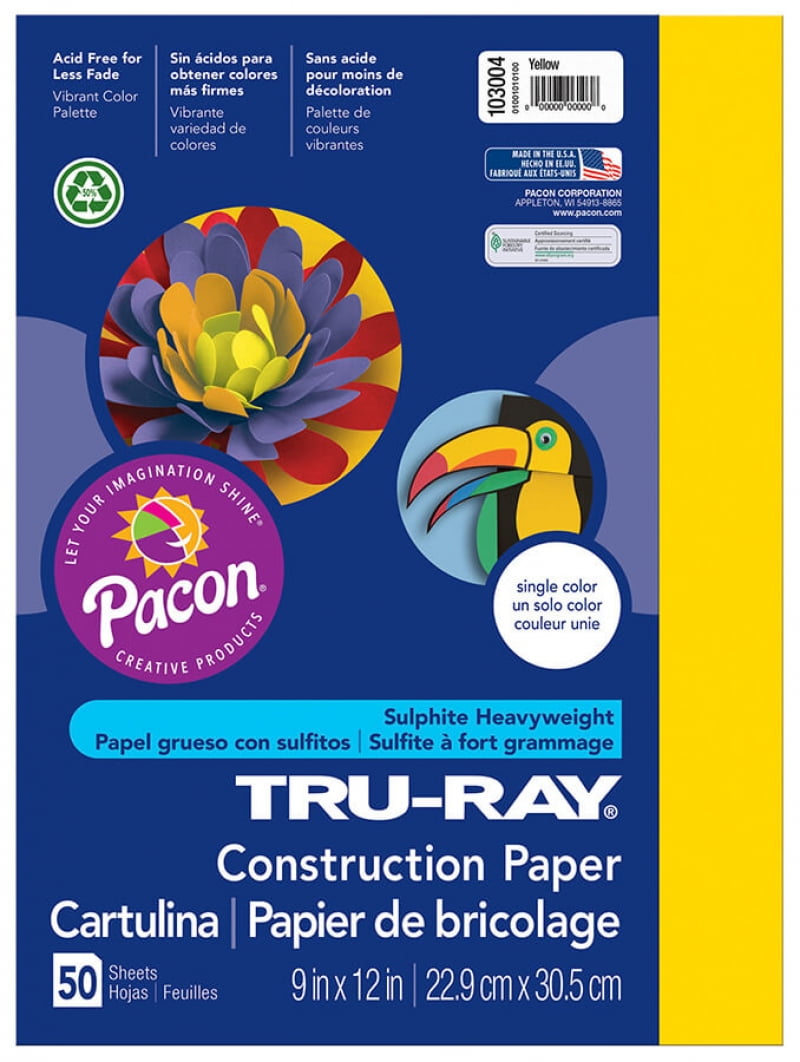 Tru-Ray Sulphite Construction Paper, 9 x 12 Inches, Yellow, 50 Sheets ...
