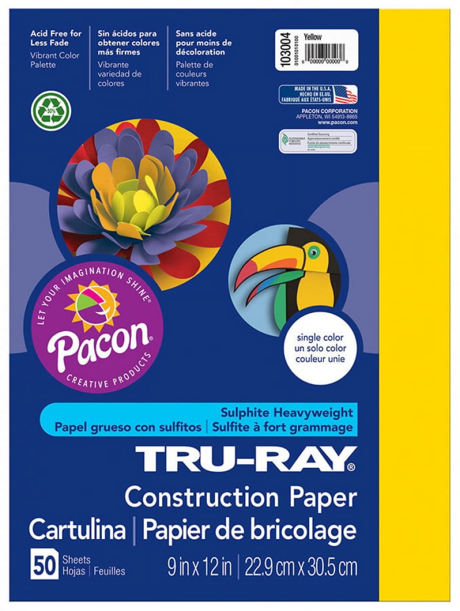 Tru-Ray Heavyweight Sulphite Construction Paper, 9 x 12 Inches, Yellow ...