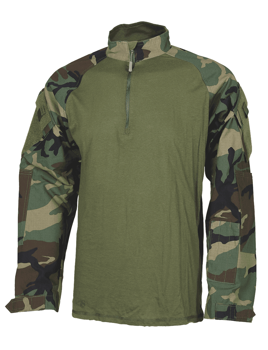 Tru-Spec Men's T.R.U. 1/4 Zip Combat Shirt, Woodland/Olive Drab, X ...