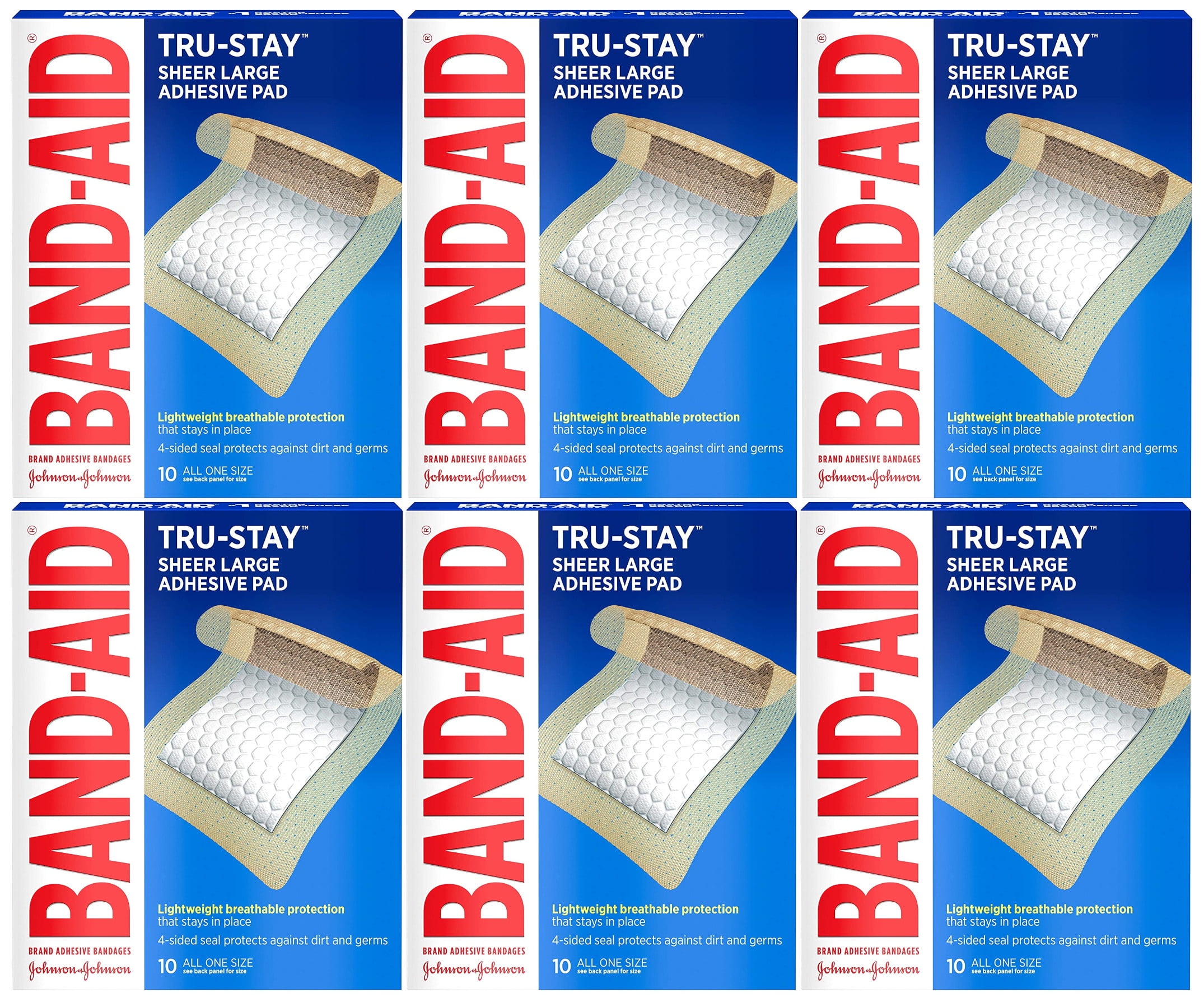 Band-Aid Brand Tru-Stay Adhesive Pads, Large Sterile Bandages, 10 ct ...