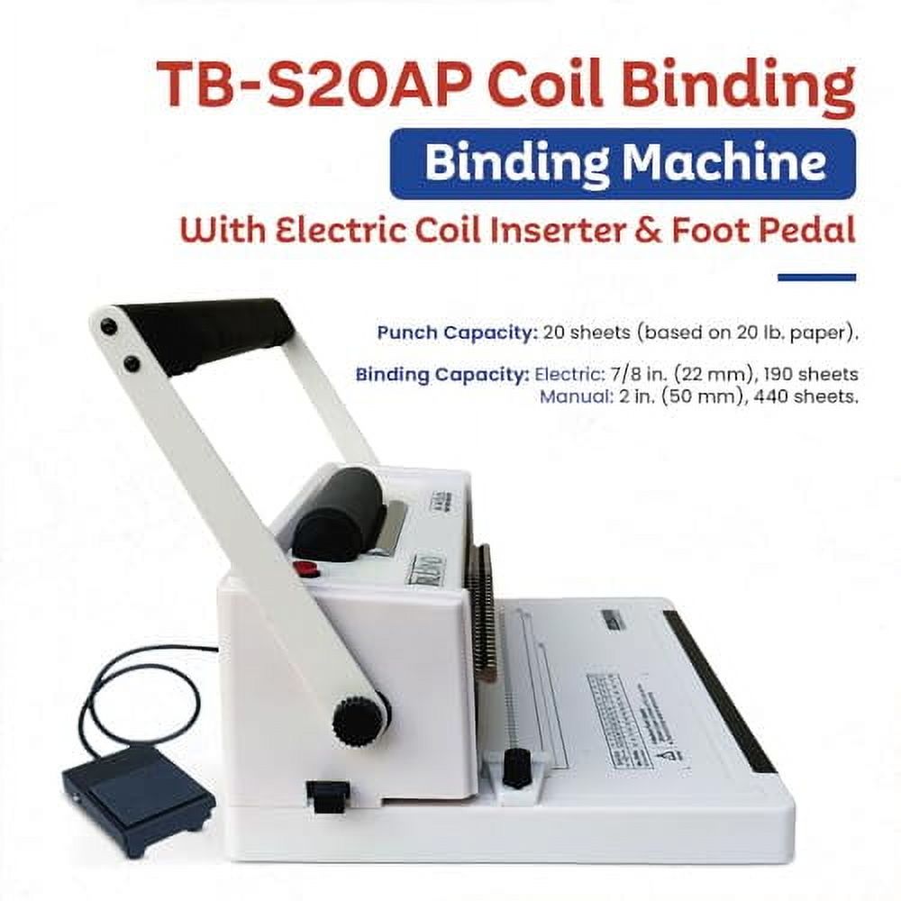 TruBind Coil Binding Machine with Electric Coil Inserter and Foot Pedal | 20 Sheet Punch ...
