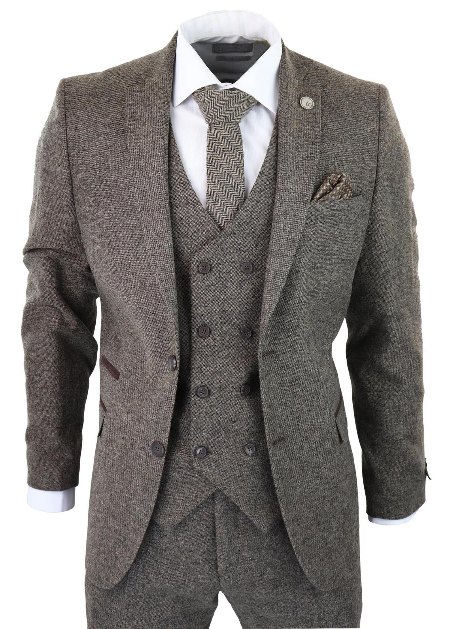 TruClothing stz31 Men Oak 3 Piece Suit Double Breasted Tweed - Walmart.com