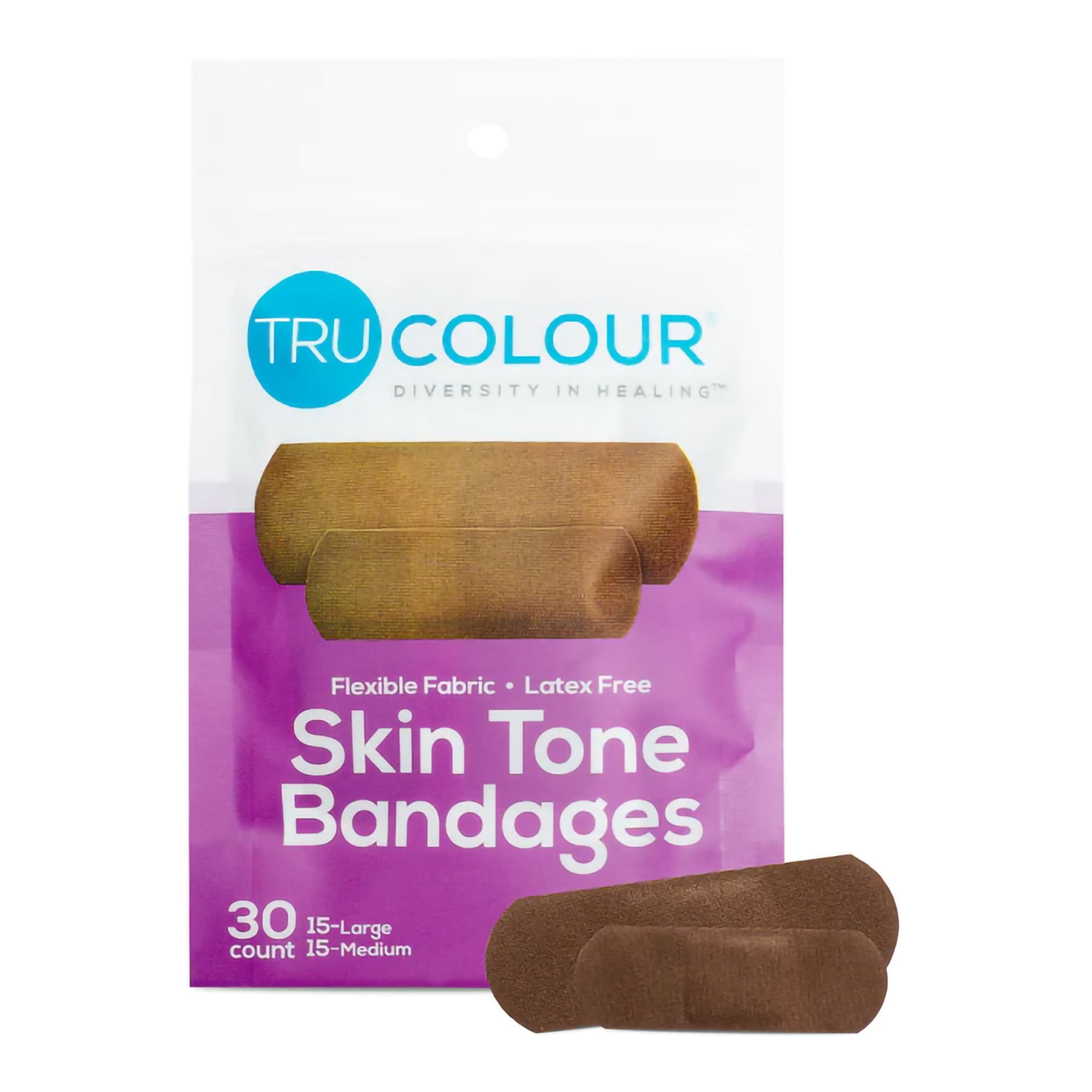 TruColour Skin Tone Bandages, Flexible Fabric, Resealable Bag - Dark ...