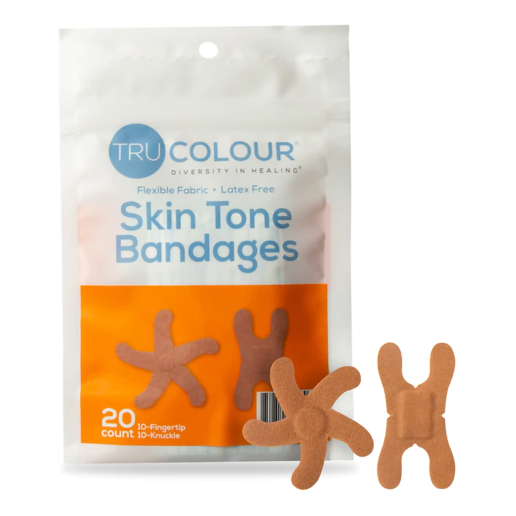 TruColour Skin Tone Bandages, Knuckle and Fingertip Shapes - Brown, 20 ...