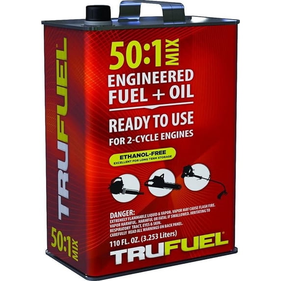 TruFuel 50:1 Premixed 2-Cycle Engine Fuel, 110 Oz Fluid Mix Gas Bottle ...