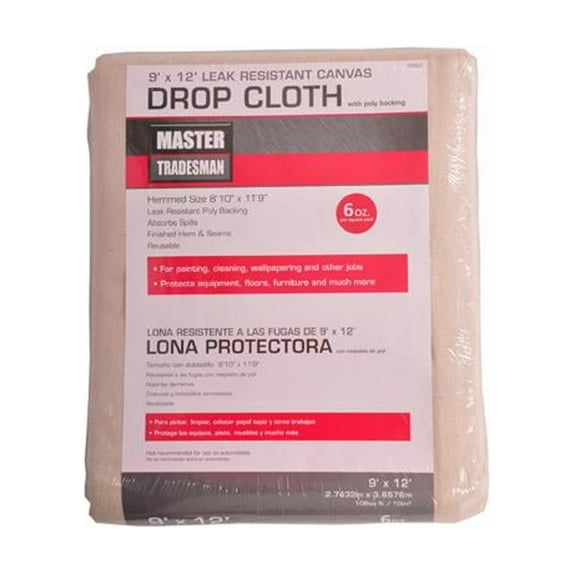 TruGuard 9126PBCDC Canvas Drop Cloth, Poly Backed, 6 oz., 9 x 12 Ft ...