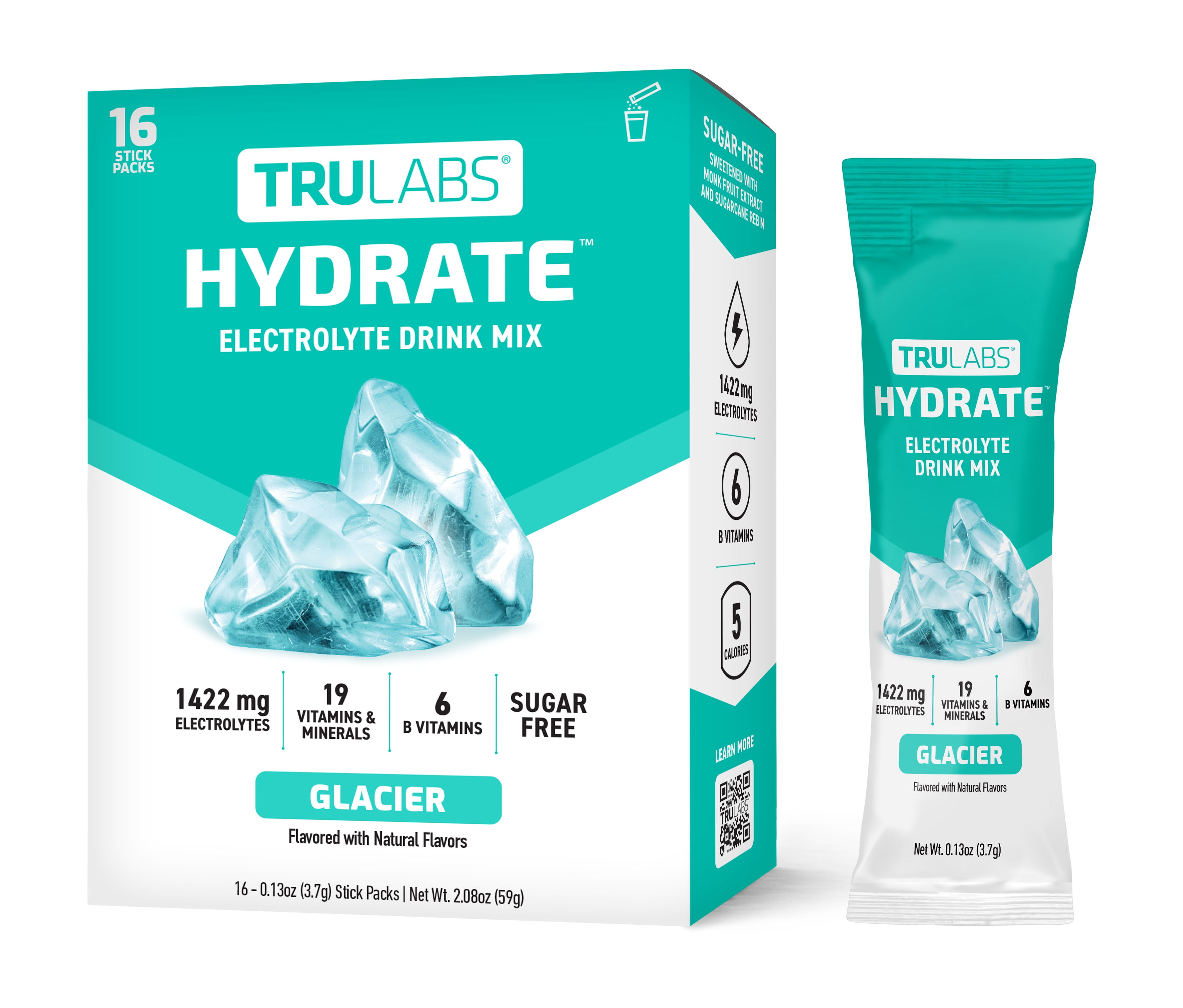 TruLabs Hydrate Powders Glacier, Electrolyte Drink Mix, 16 Stick ...