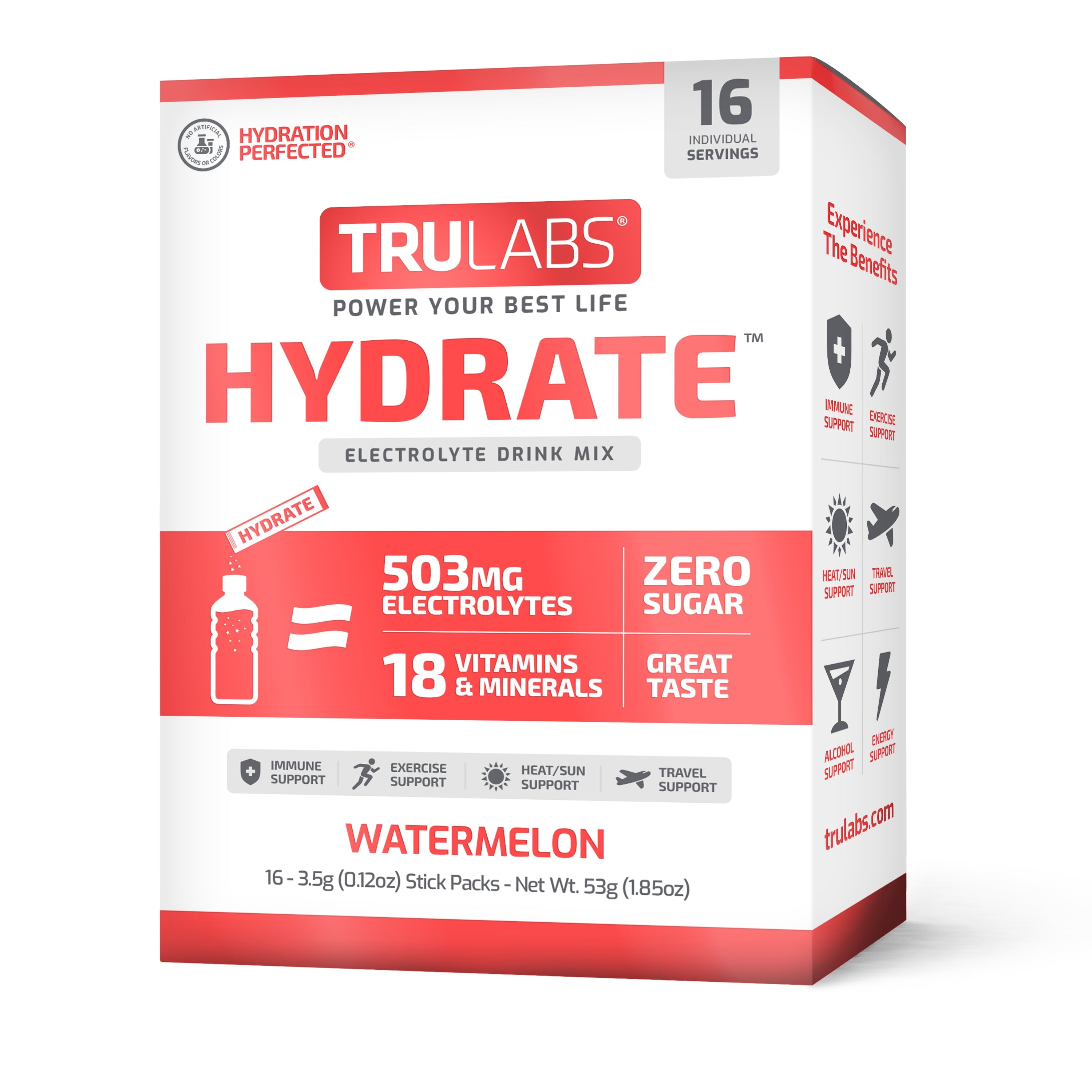 TruLabs Hydrate Watermelon, Hydration Electrolyte Powdered Drink Mix ...