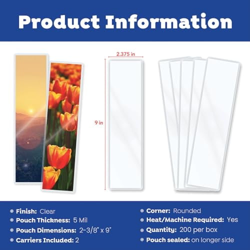 5 Mil Laminating Pouches with Rounded Corners | Bookmark Large Size | 2 ...