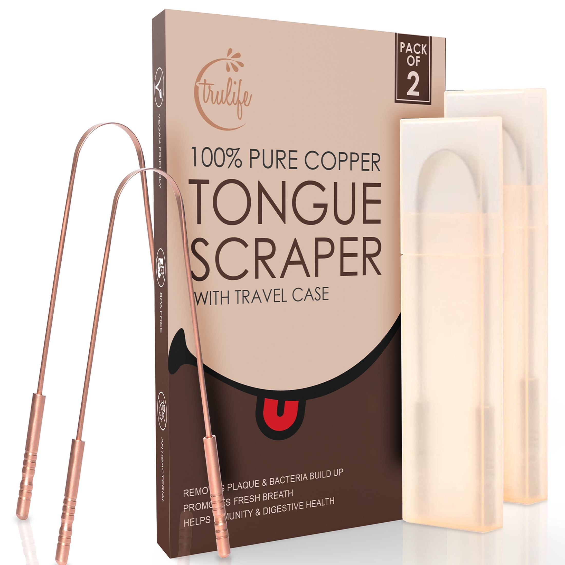 TruLife Tongue Scraper For Adults (2 Pack), Tongue Cleaner for Oral ...