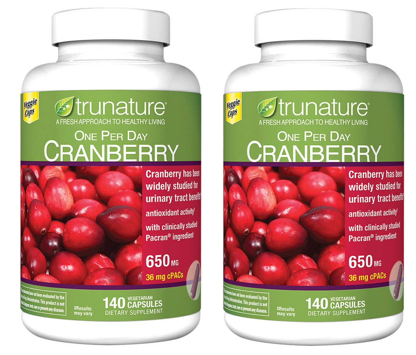 TruNature One Per Day Cranberry 650mg 140 Vegetarian Capsules - 2 Pack ...