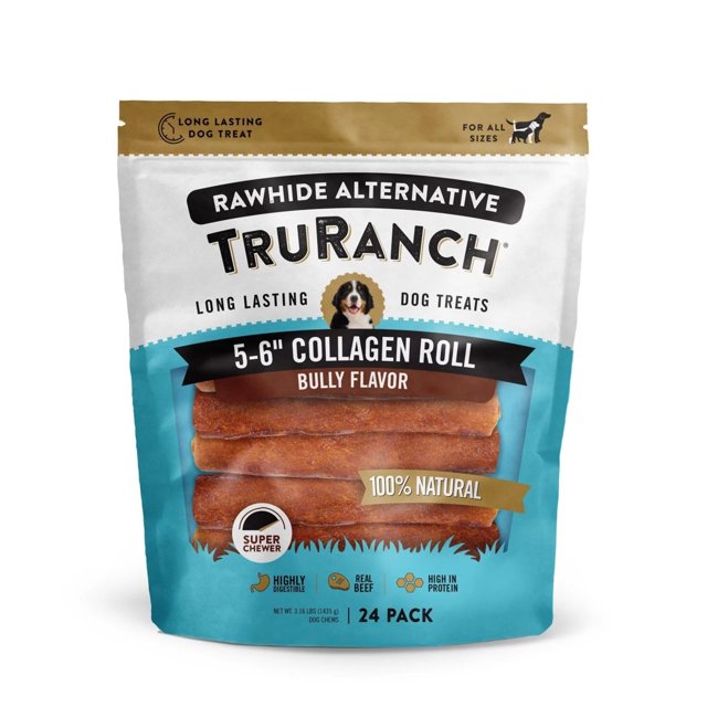 "TruRanch Healthy Dog Chews, Collagen 6"" Bully Rolls Treats, 24 Count ...