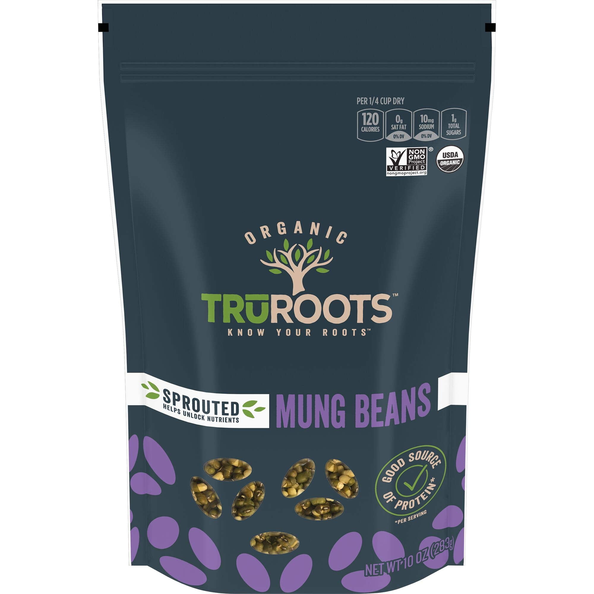 TruRoots Organic Sprouted Mung Beans, 10oz Dry Bag, USDA Certified, Non ...