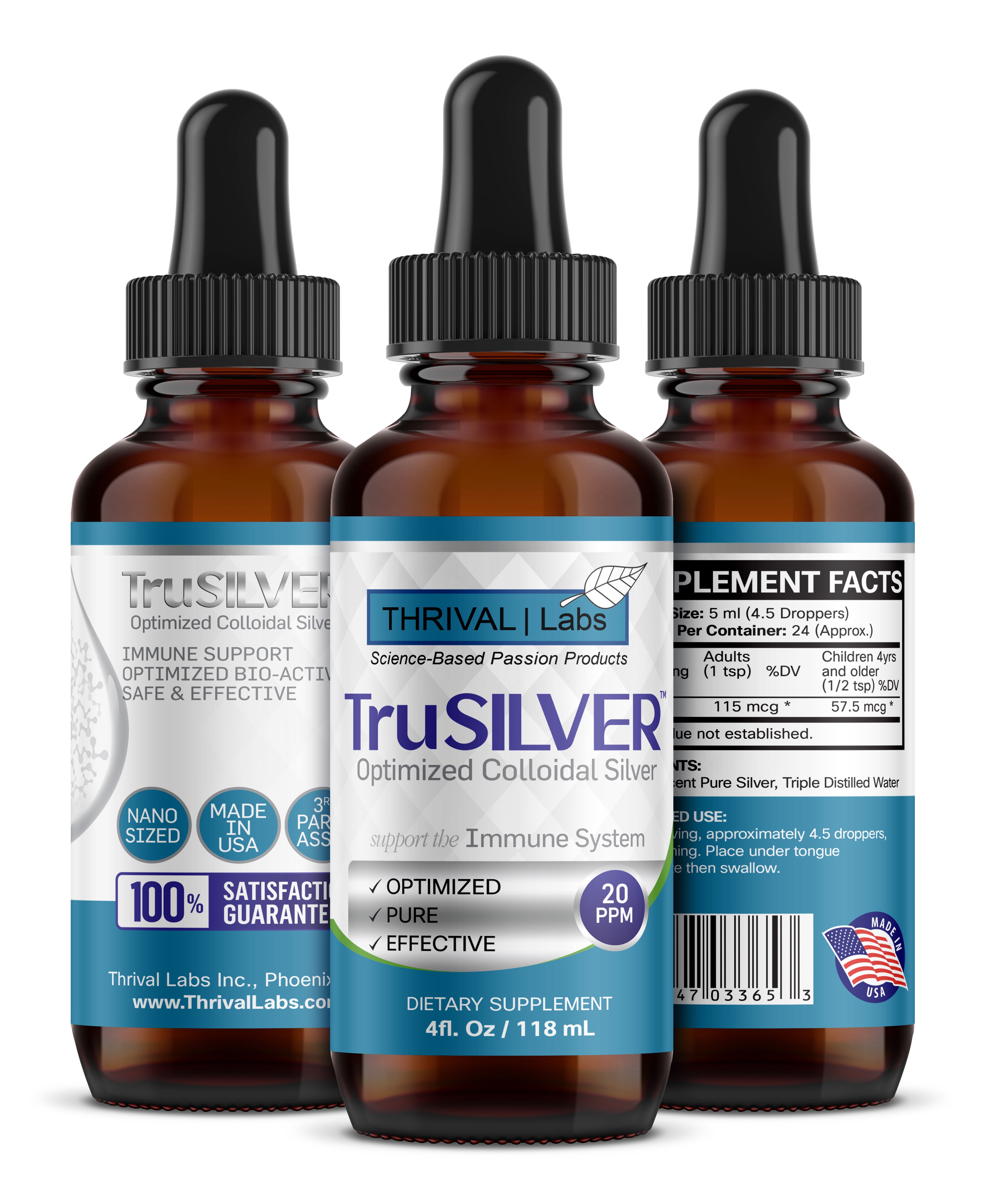 TruSILVER Optimized 20 PPM Bio-Active Colloidal Silver Liquid in 4 oz ...