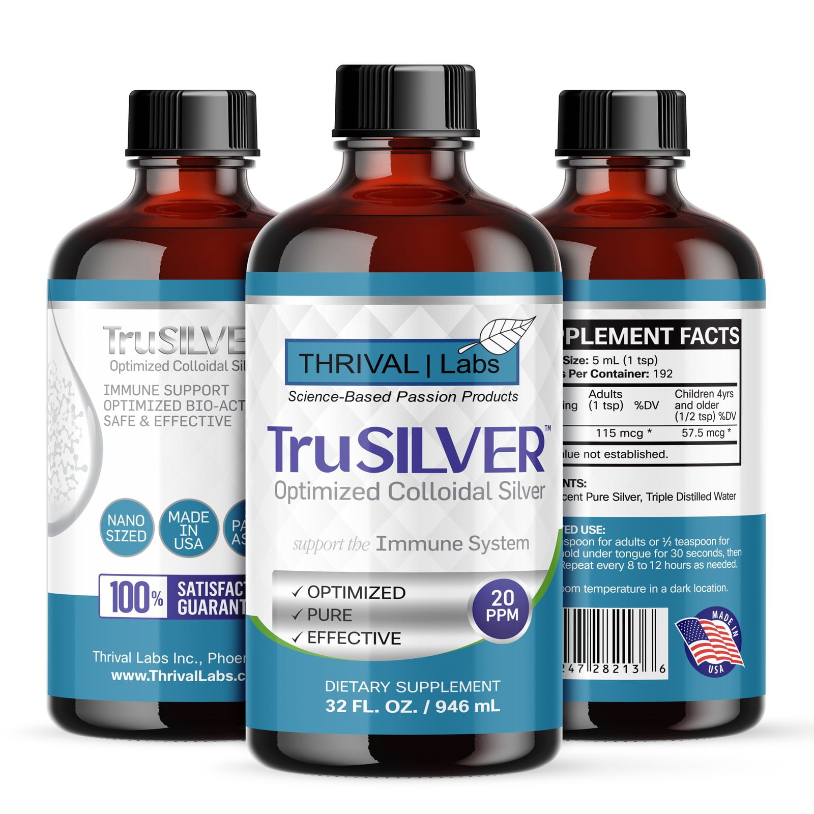 TruSILVER Optimized 20 PPM Bio-Active Colloidal Silver Liquid Solution ...