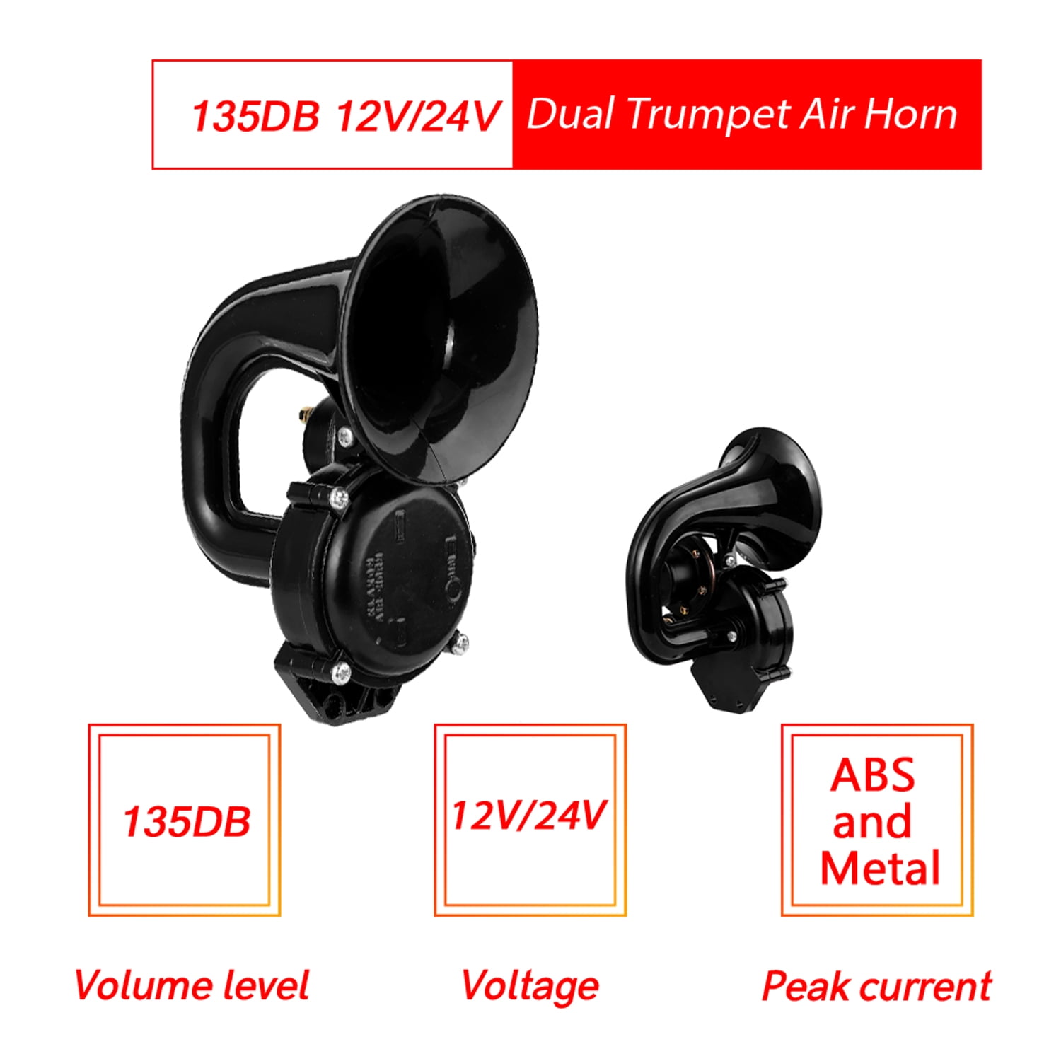 Truck 135db Loud Air Horn 12/24V SuperLoud Trumpet with Electric Valve ...