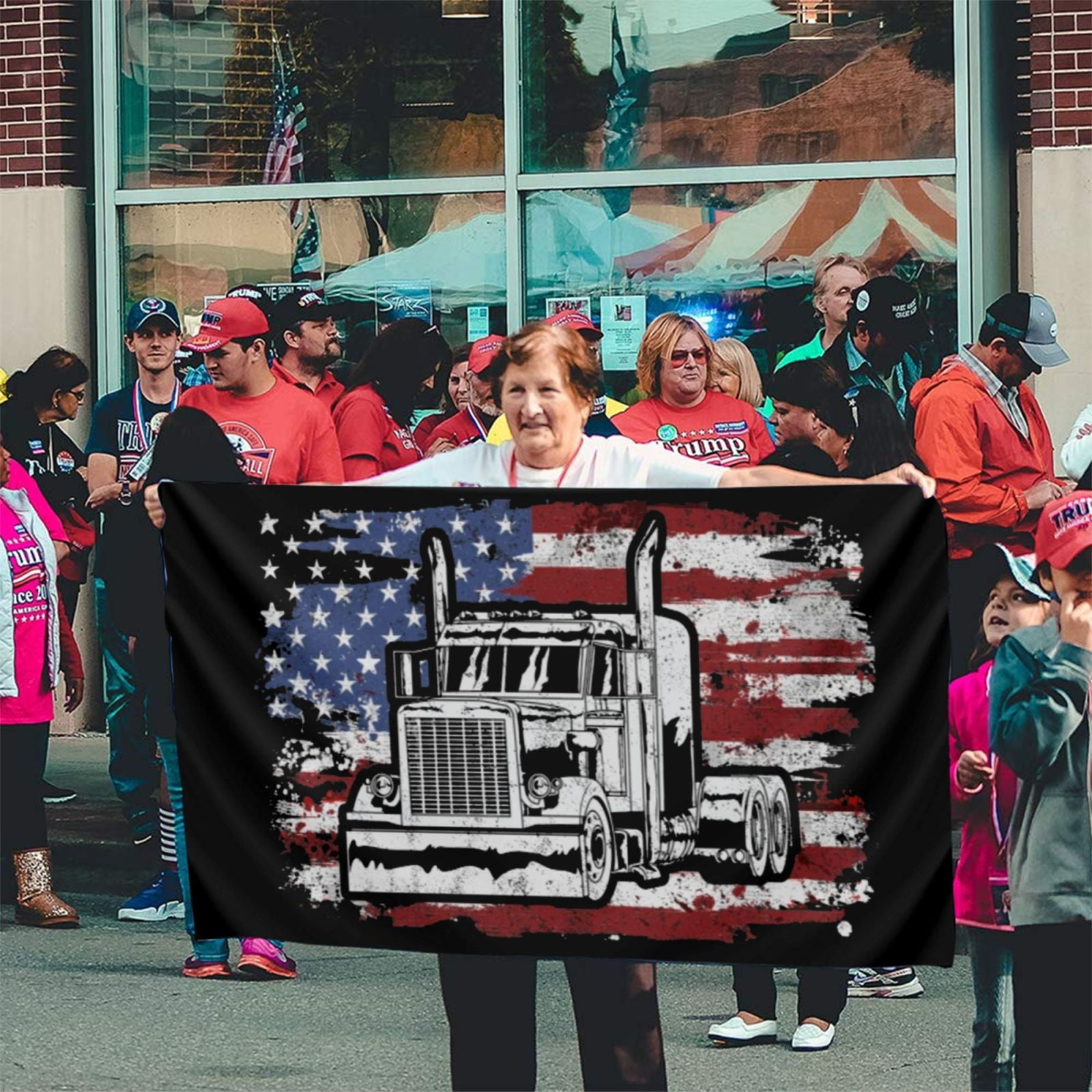 Truck American Flag Trucker Vintage Banner Breeze Flag Outdoor Flags ...