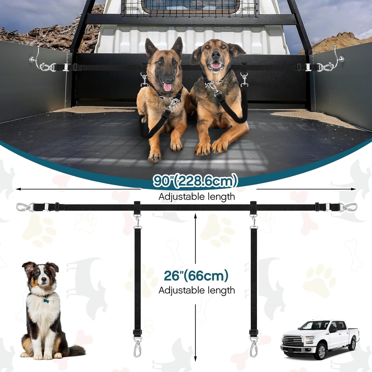 Truck Bed Dog Tether for Two Dogs Double Leash Tether Tie Down System ...