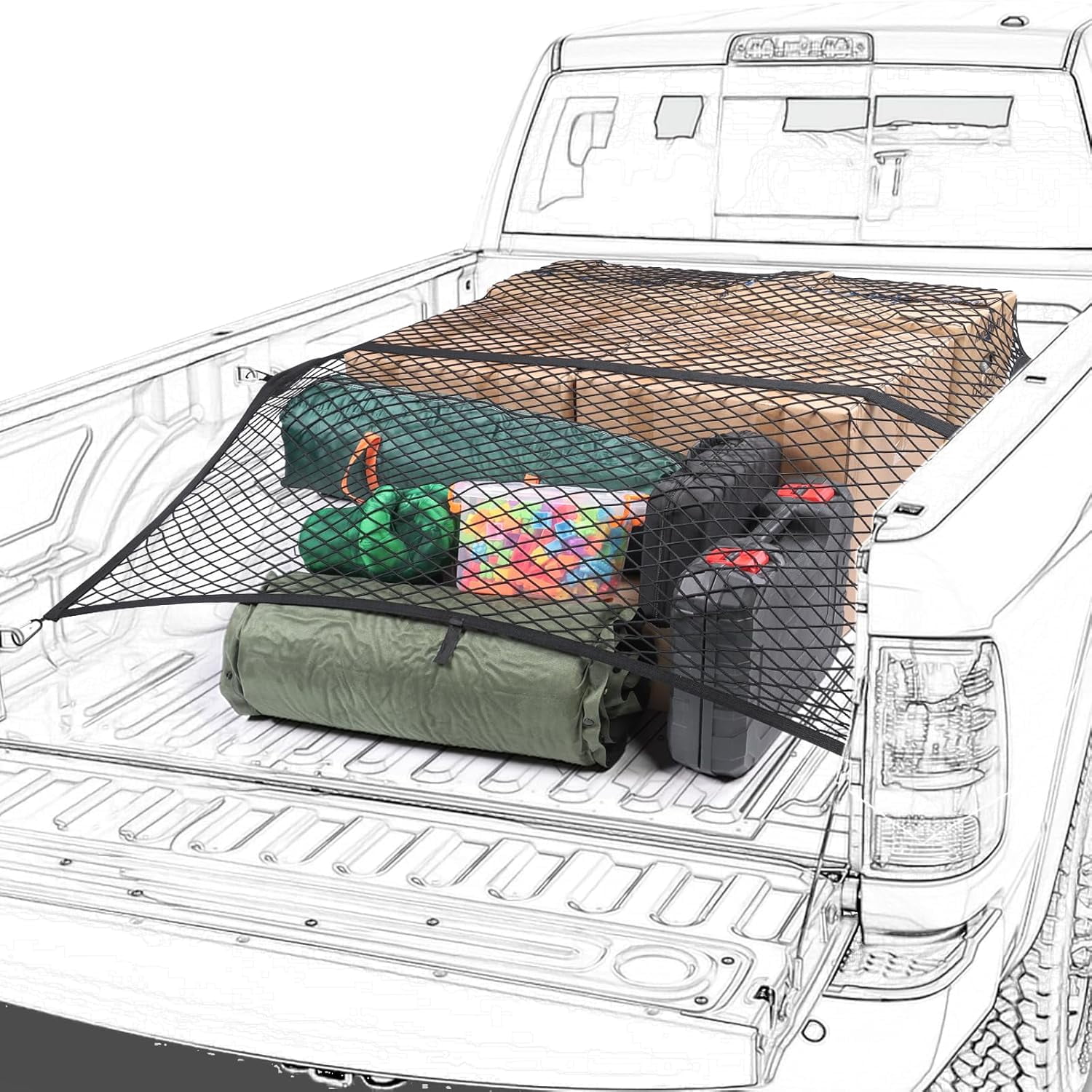 Truck Bed Net, Highly Elastic Cargo Net for Pickup Truck Bed, Stretchable Mesh Organizer for ...