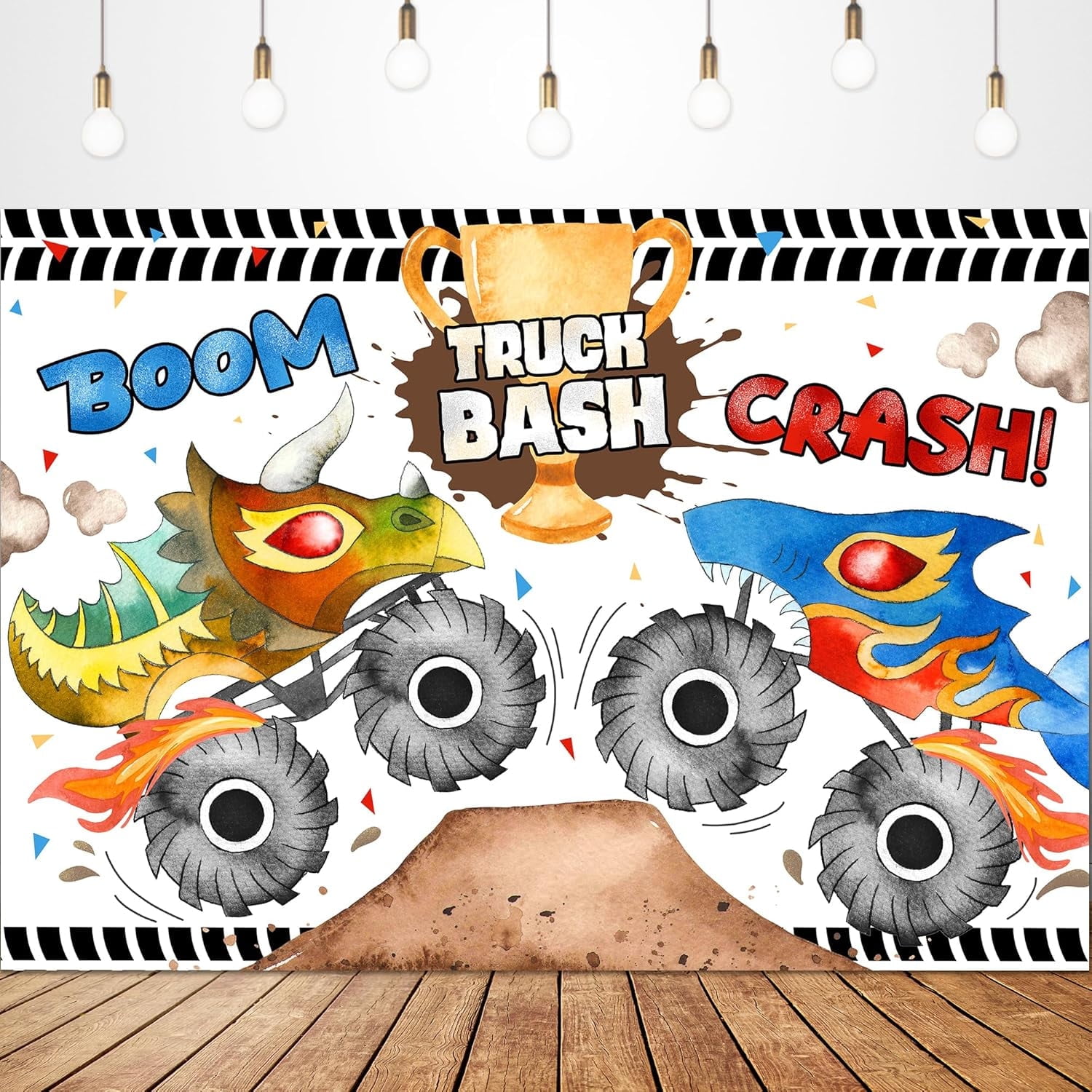 Truck Birthday Backdrop Cartoon Monster Racing Car Cute Vehicle ...